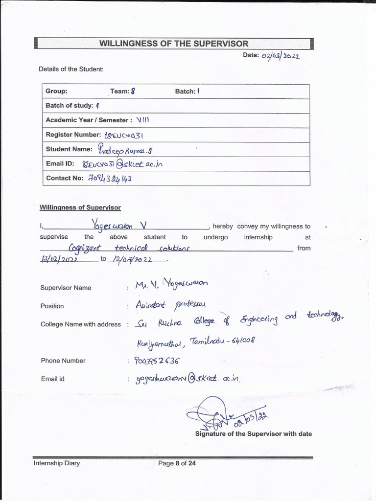 Supervisor Willingness Form | PDF