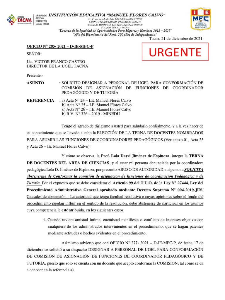 Of. 285 Solicito Conformación de Asignación de Funciones Con Actas - Docx - Compressed Ultimo ...