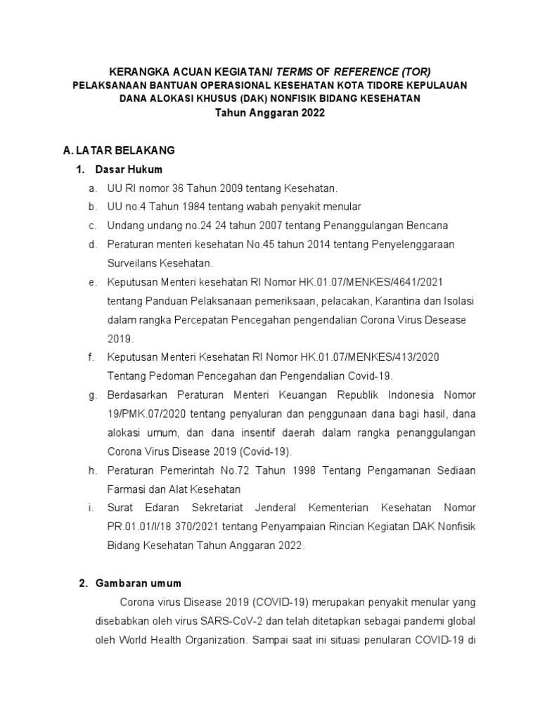 Contoh Tor Surveilans & Imunisasi Ta.2022 | PDF | Sains & Matematika