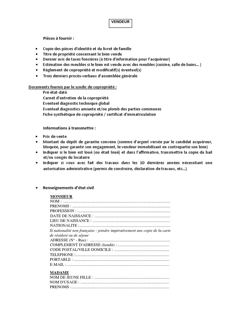 Pieces A Fournir Promesse de Vente D'un Appartement | PDF