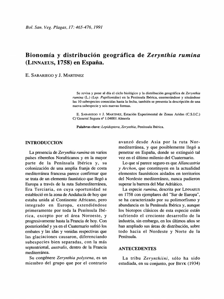 Zerynthia Rumina Bionomia | PDF | Clasificación cientifica | Zoología