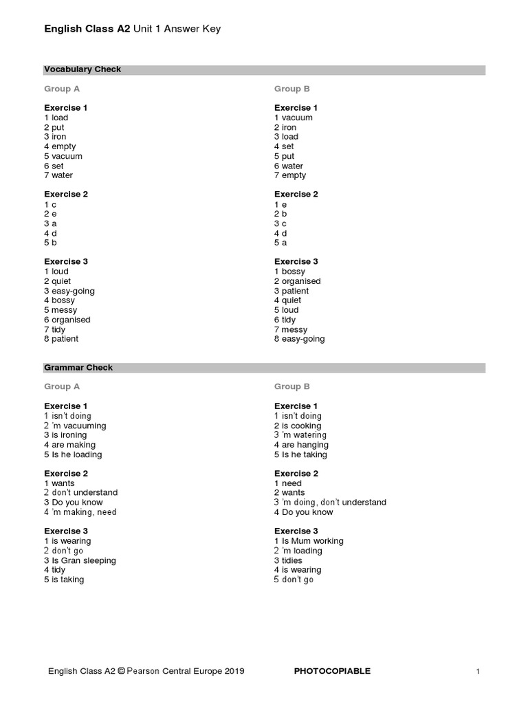 EC - A2 - Tests - Unit 1 Answer Key and Script | PDF