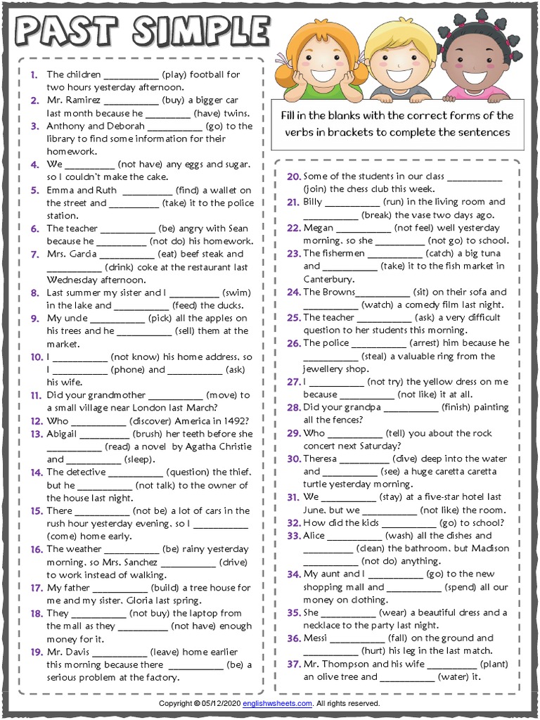 Past Simple Tense Esl Printable Gap Fill Exercise Worksheet | PDF
