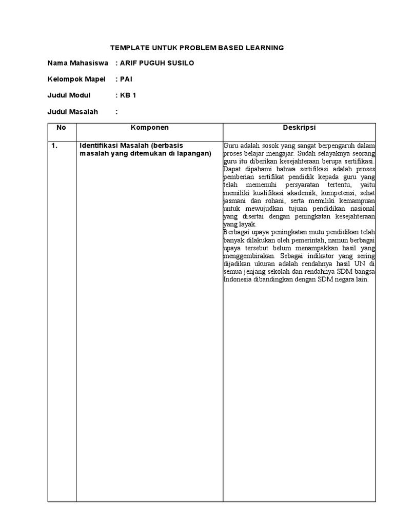 Lembar Kerja PROBLEM BASED LEARNING - KB1 | PDF