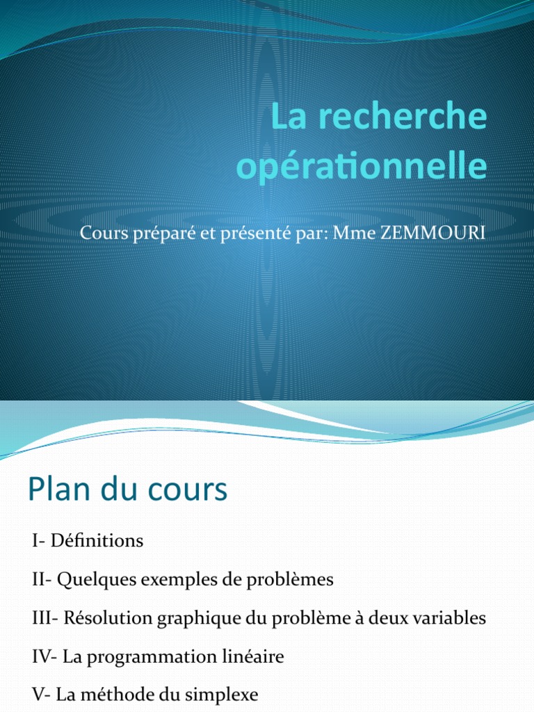 Cours de Recherche Opérationnelle | PDF | Optimisation linéaire