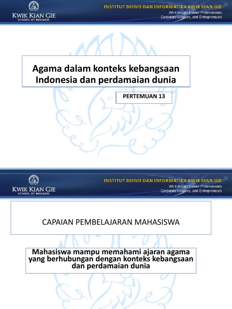 Pertemuan Ke 13 Agama Dalam Konteks Kebangsaan Indonesia Dan Perdamaian Dunia | PDF