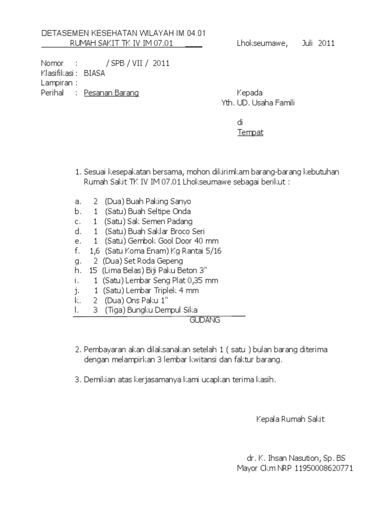 Pesanan Barang RS Lhokseumawe | PDF