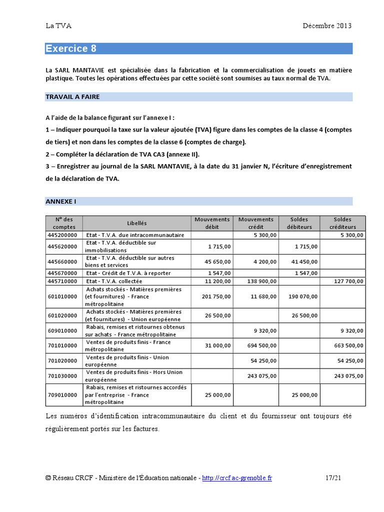 Exercice 8: La Tva Décembre 2013 | PDF | Taxe sur la valeur ajoutée ...