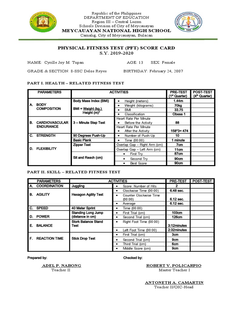 Physical Fitness Test Card (Mapeh) | PDF | Body Mass Index | Physical ...