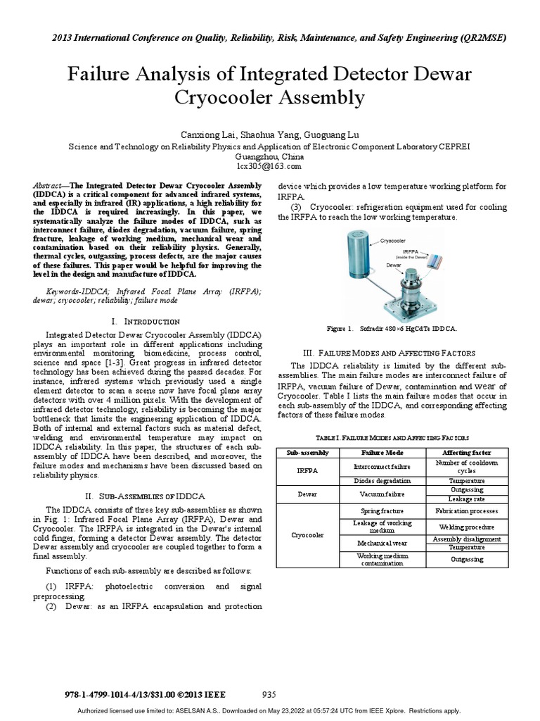Failure Analysis of Integrated Detector Dewar Cryocooler Assembly | PDF