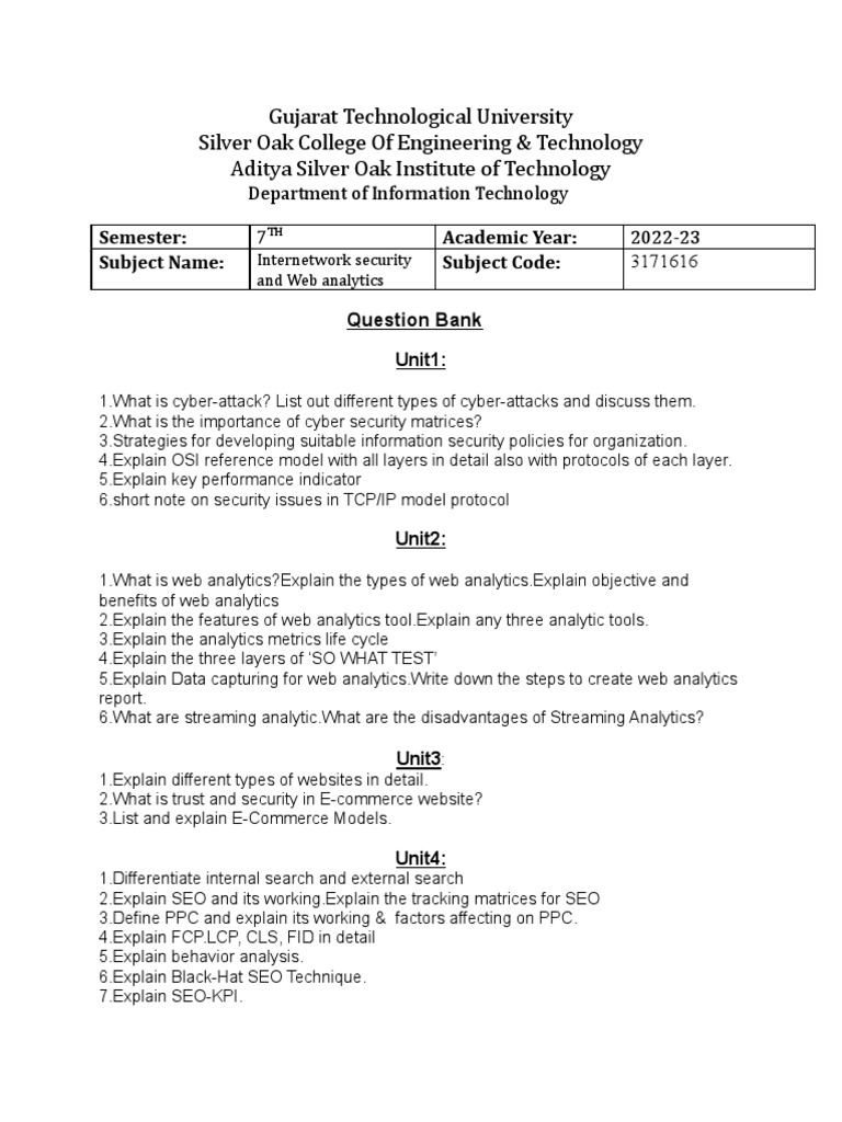 Internetwork Security & Web Analytics Q&A | PDF | Business | Computers
