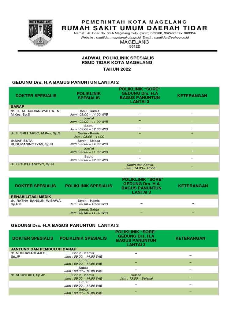 Jadwal Poliklinik April 2022 | PDF