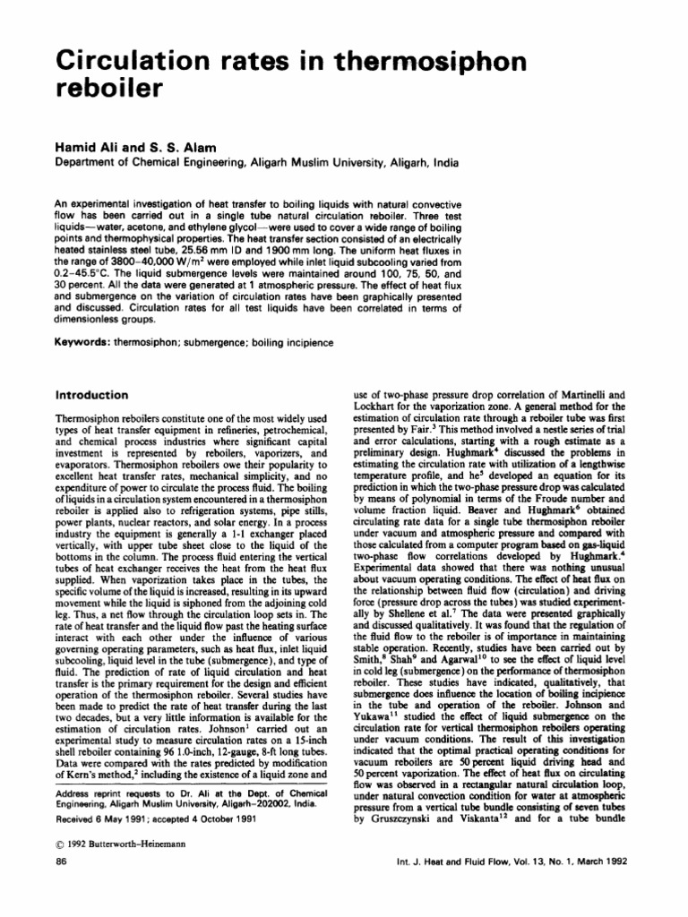 Circulation Rates in Thermosiphon Reboiler | PDF | Heat Transfer | Liquids
