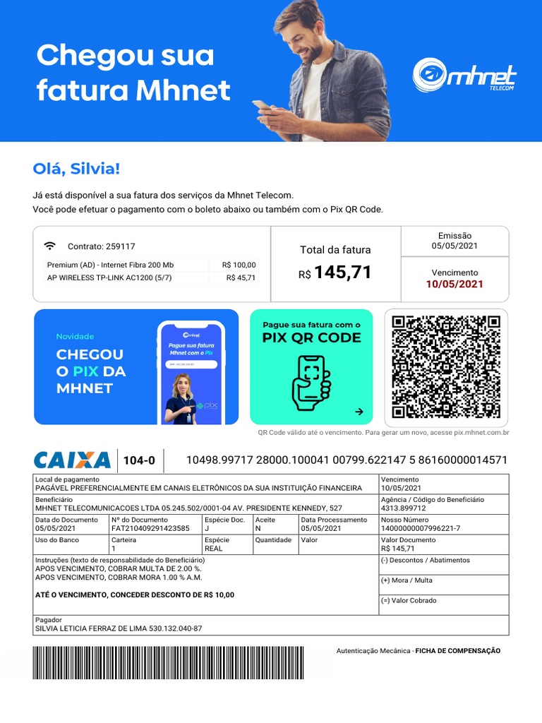 Fatura Mhnet Telecom | PDF | Tecnologia financeira | Finanças e ...