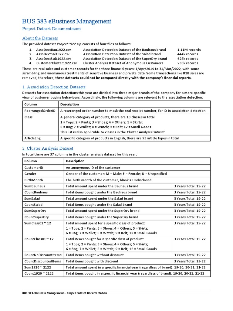 BUS383 Project Dataset | PDF | Data | Information Technology Management