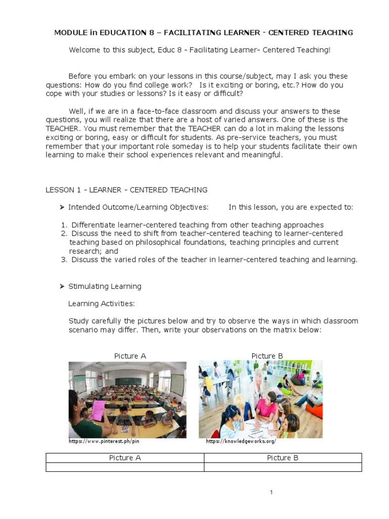 Module 1 Lesson 1 Learner Centered Teaching | PDF | Teaching Method ...