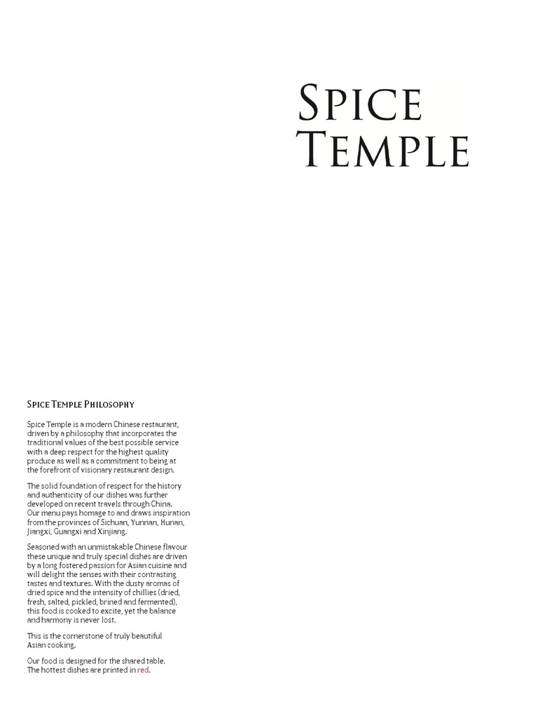 Spice Temple Sydney Main Menu | PDF | Pickling | Stir Frying