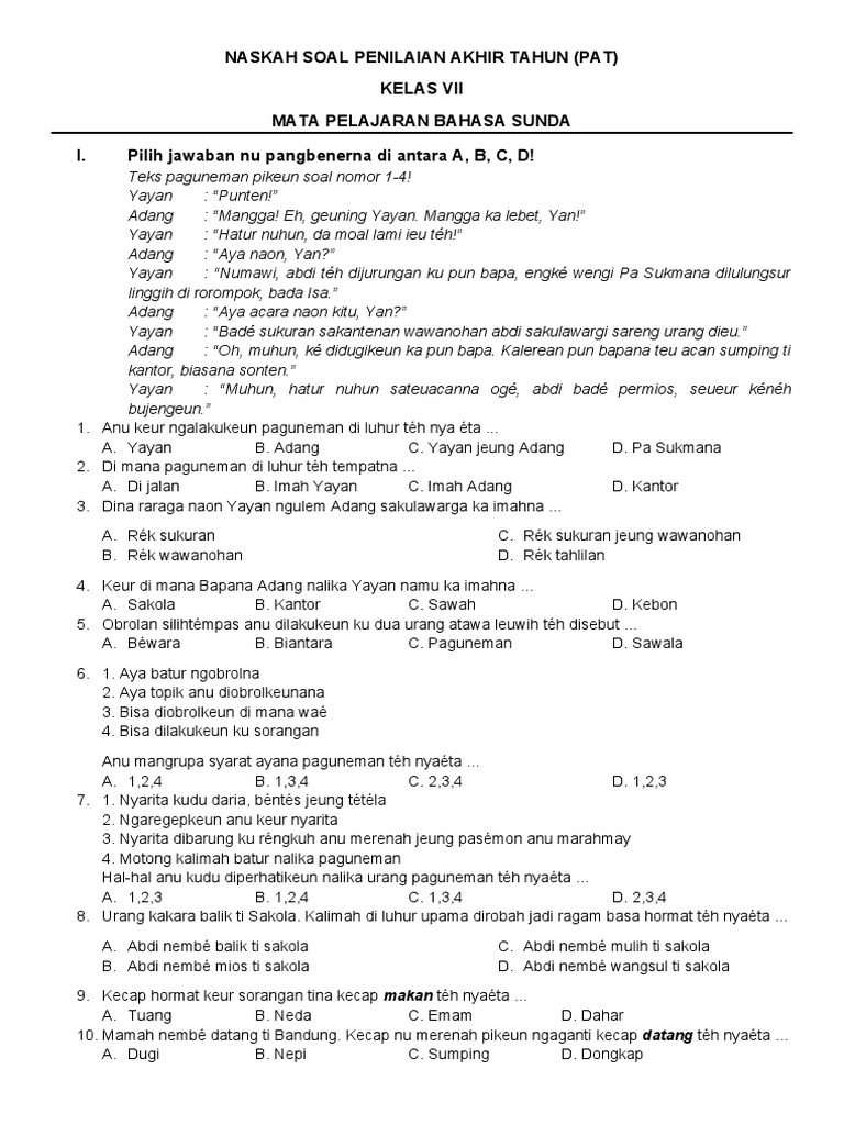 Naskah Soal PAT - Kelas 7 | PDF