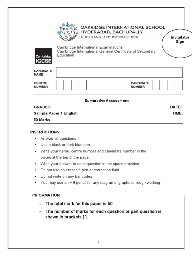 Sample Paper 1 English | PDF | Ellipsis | Written Communication