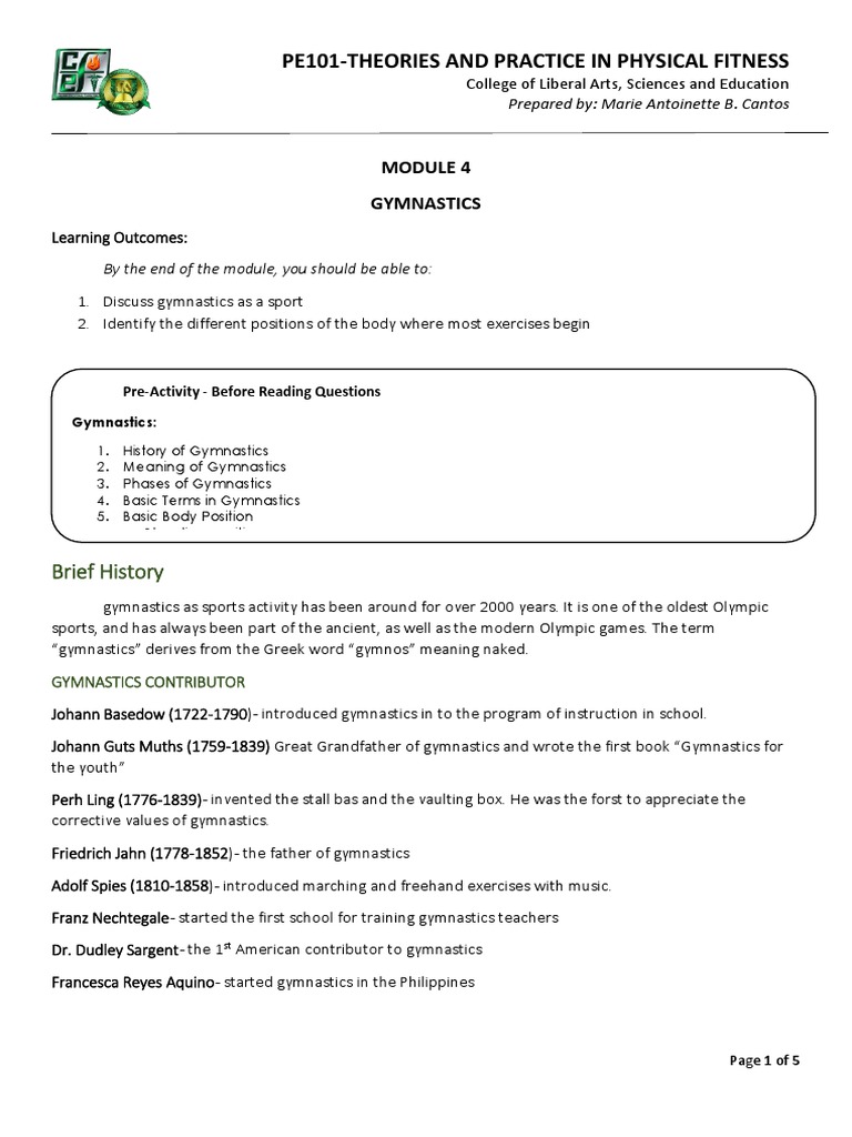 2yor7o5i7 PE101-4GYMNASTICS | PDF | Gymnastics | Recreation