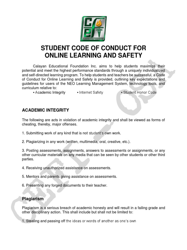 9154jw98s Student Code of Conduct For Online Learning and Safety Sy ...