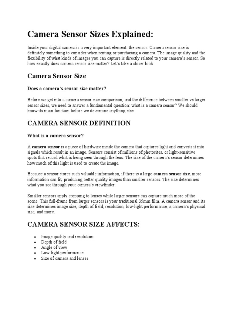 Camera Sensor Sizes Explained | PDF | Camera | Pixel Camera Sensor Sizes Explained | PDF | Camera | Pixel