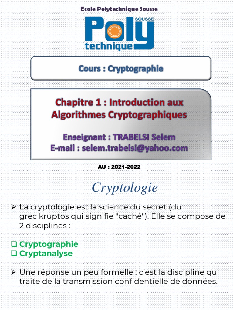 Introduction à la Cryptographie | PDF | Chiffre (cryptologie) | Cryptanalyse