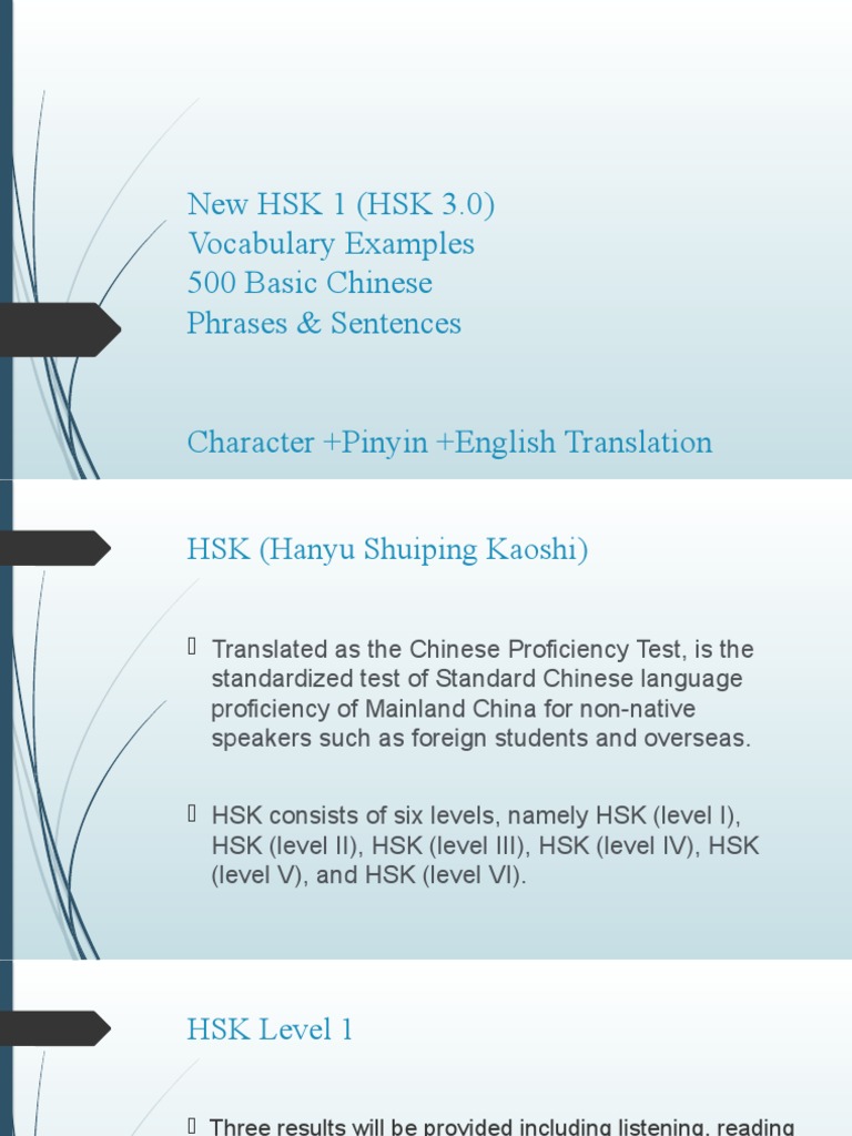 New HSK 1 (HSK 3.0) With Sentence | PDF | Languages Of China | Student ...