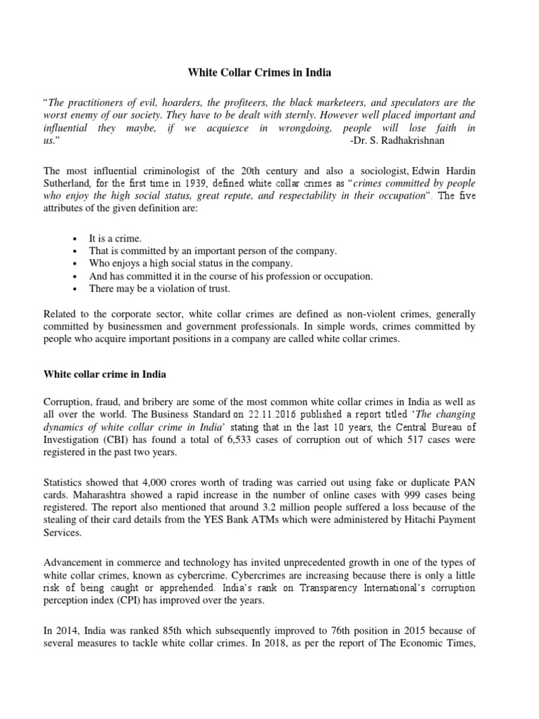 Unit I White Collar Crime In India PDF Bribery Money Laundering