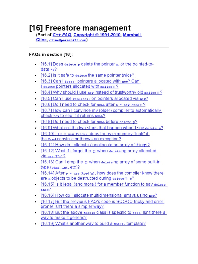 Freestore Management: © 1991-2010 Marshall Cline | PDF | Constructor (Object Oriented ...