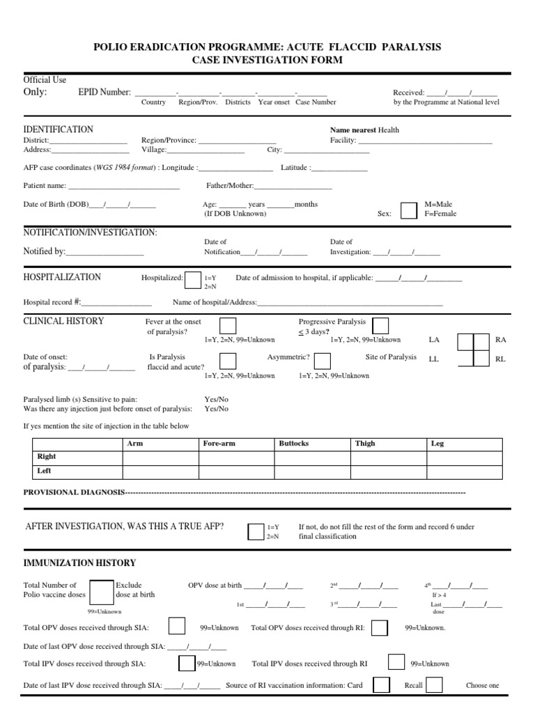 Polio Case Investigation Form | PDF | Animal Diseases | Health Care