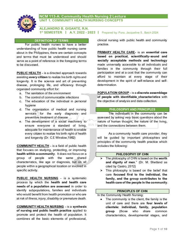 Unit 1 CHN Concepts | PDF | Health Sciences | Health Care