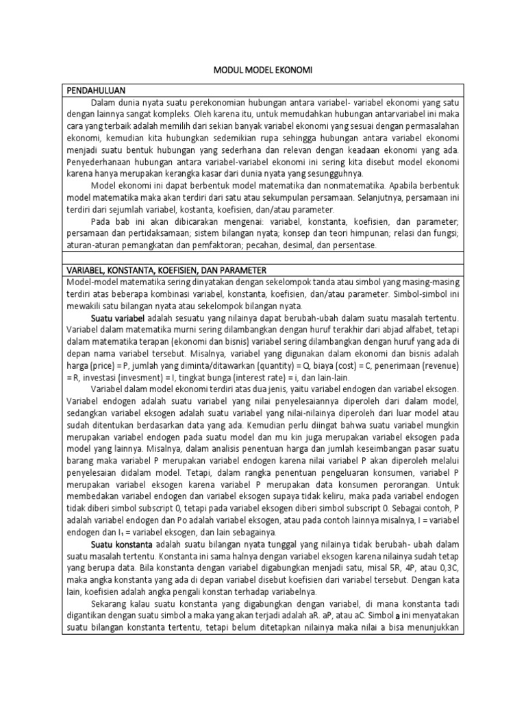 Modul Model Ekonomi | PDF | Metode & Bahan Ajar