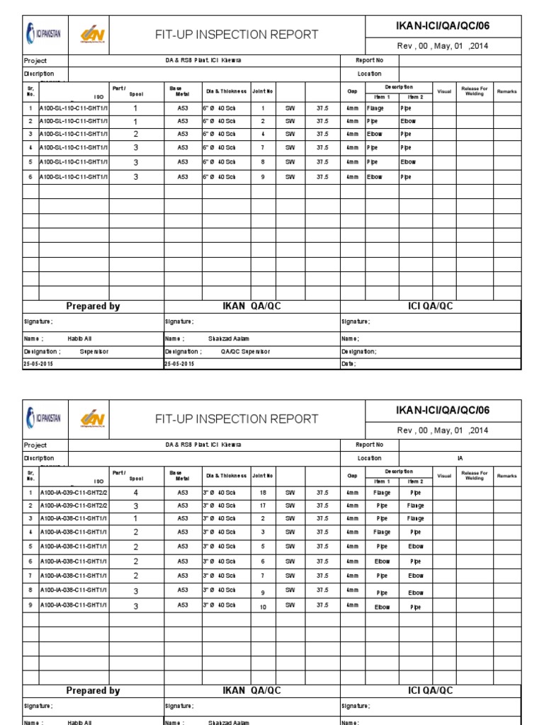 Piping Fitup Report | PDF | Pipe (Fluid Conveyance) | Environmental Science