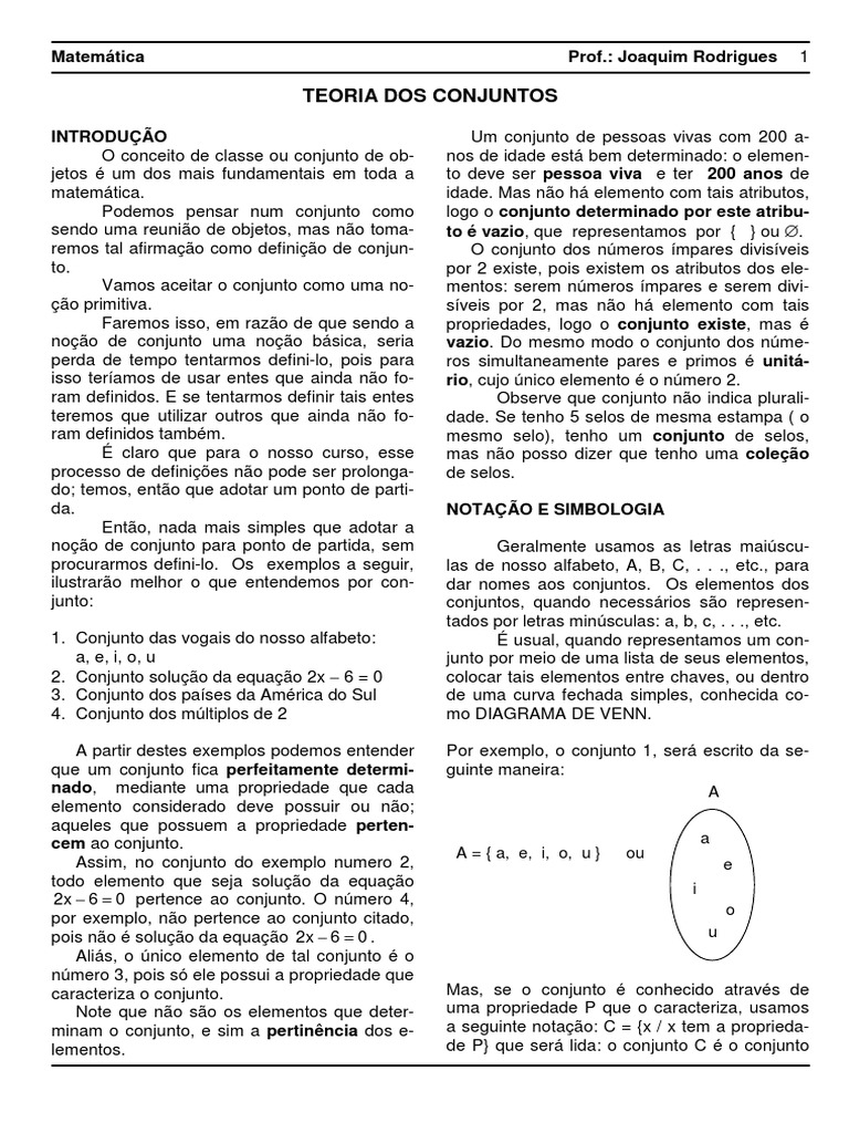 01 - Teoria Dos Conjuntos | PDF | Conjunto vazio (Matemática ...