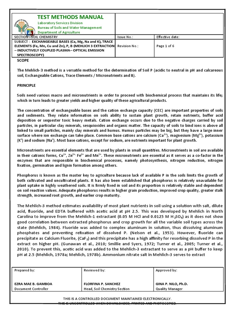 Test Method Manual For ICP OES EBTE P and B | PDF