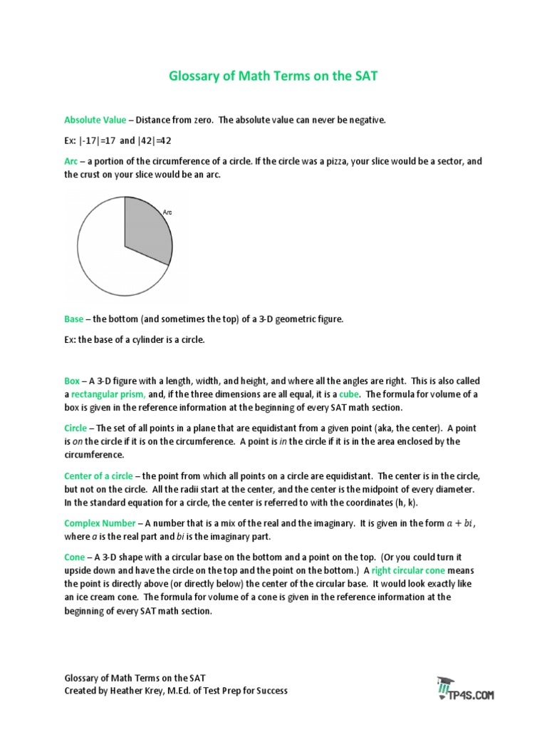 Test Prep For Success Glossary of SAT Math Tems | PDF | Circle | Triangle