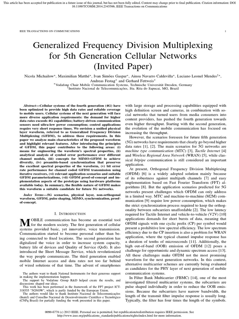 Michailow2014 Generalized Frequency Division Multiplexing For 5th Generation Cellular Networks ...