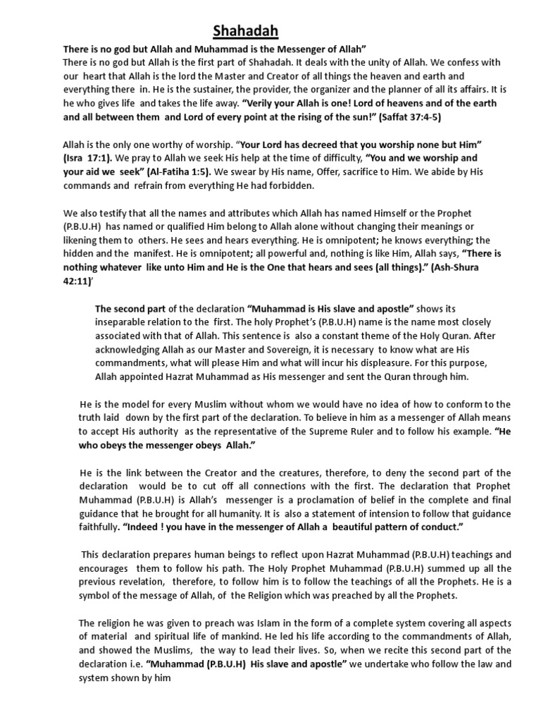 Shahadah | PDF | Prophets And Messengers In Islam | Muhammad