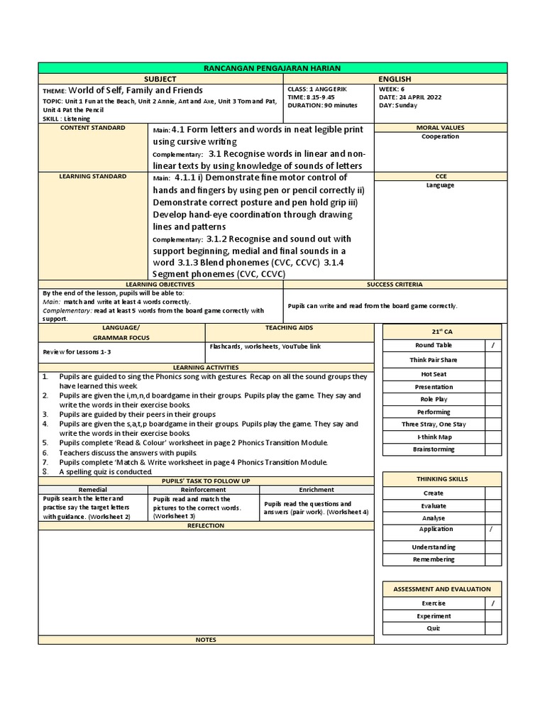 RPH Eng Y1a - W6 | PDF | Phonics | Word
