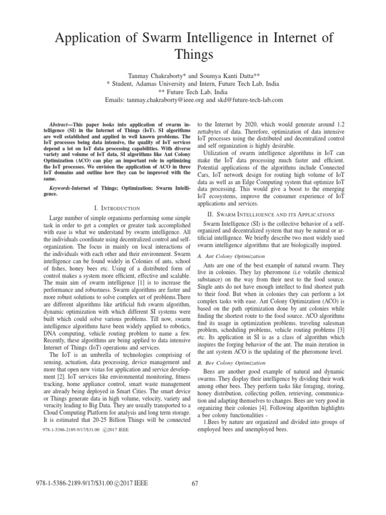 Application of Swarm Intelligence in Internet of Things | PDF | Internet Of Things | Computer ...