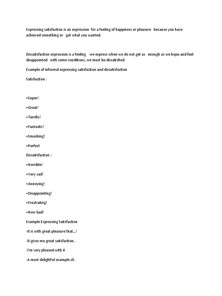 Expressing Satisfaction and Dissatisfaction | PDF | Contentment ...