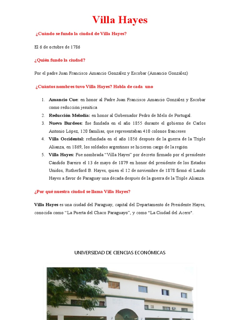 Historia y nombres de Villa Hayes | PDF | Viajes y turismo | Clásicos