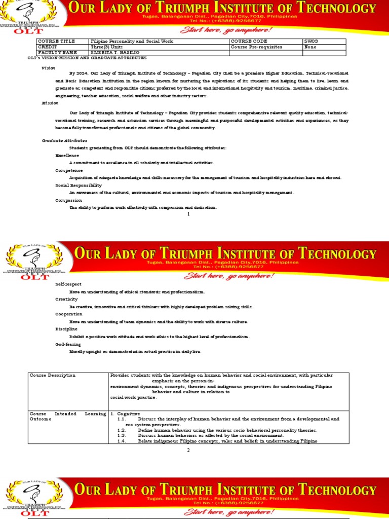Filipino Personality in Social Work SW03 | PDF | Learning ...