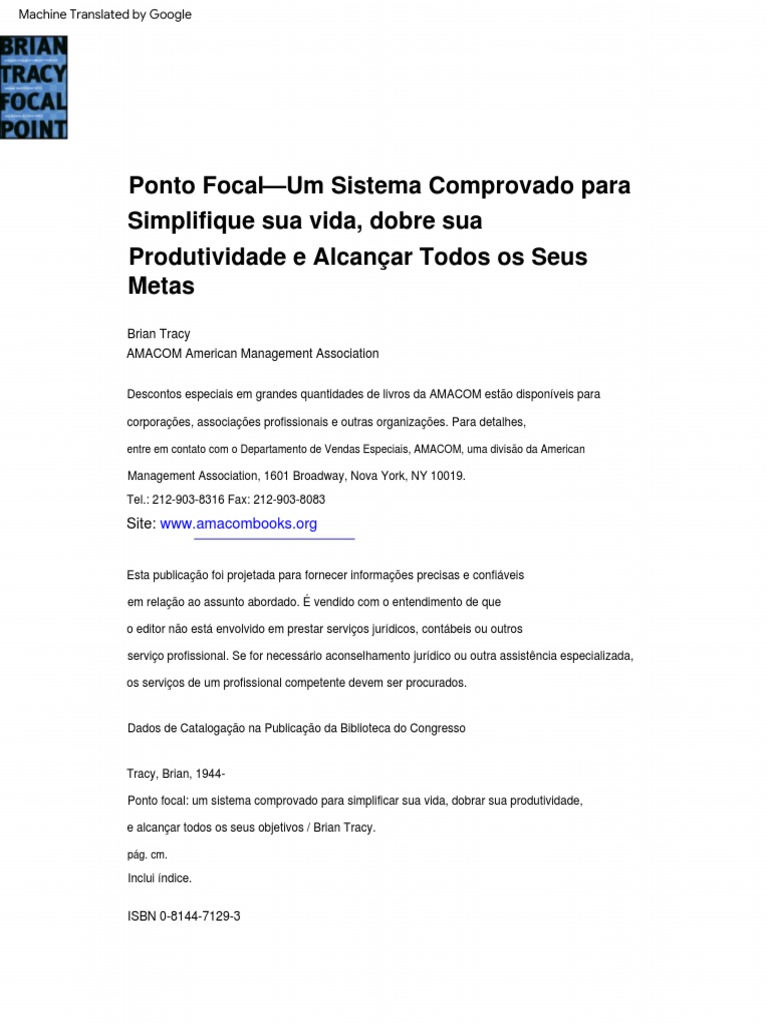 Brian Tracy Focal Point | PDF | Tempo | Vida