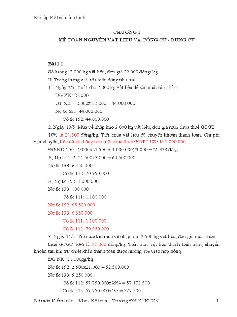 Bai Tap Chuong 1.Kttc | PDF