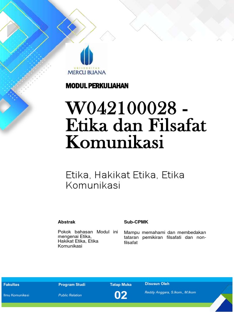 Modul 2 Etika Filsafat Komunikasi - Etika, Hakikat Etika, Etika (Kurikulum OBE - RPS 2021) | PDF