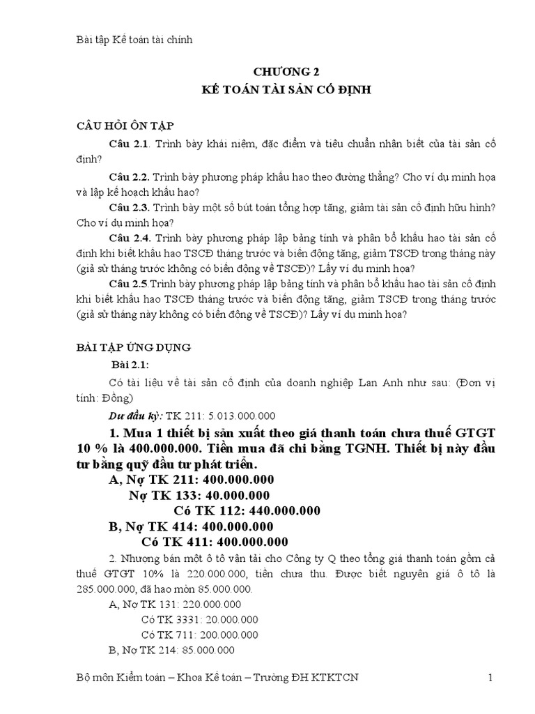 Bai Tap Chuong 2.Kttc | PDF