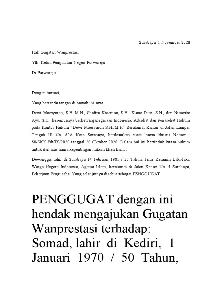 Resti Mariam Azhari - Tugas Surat Gugatan | PDF