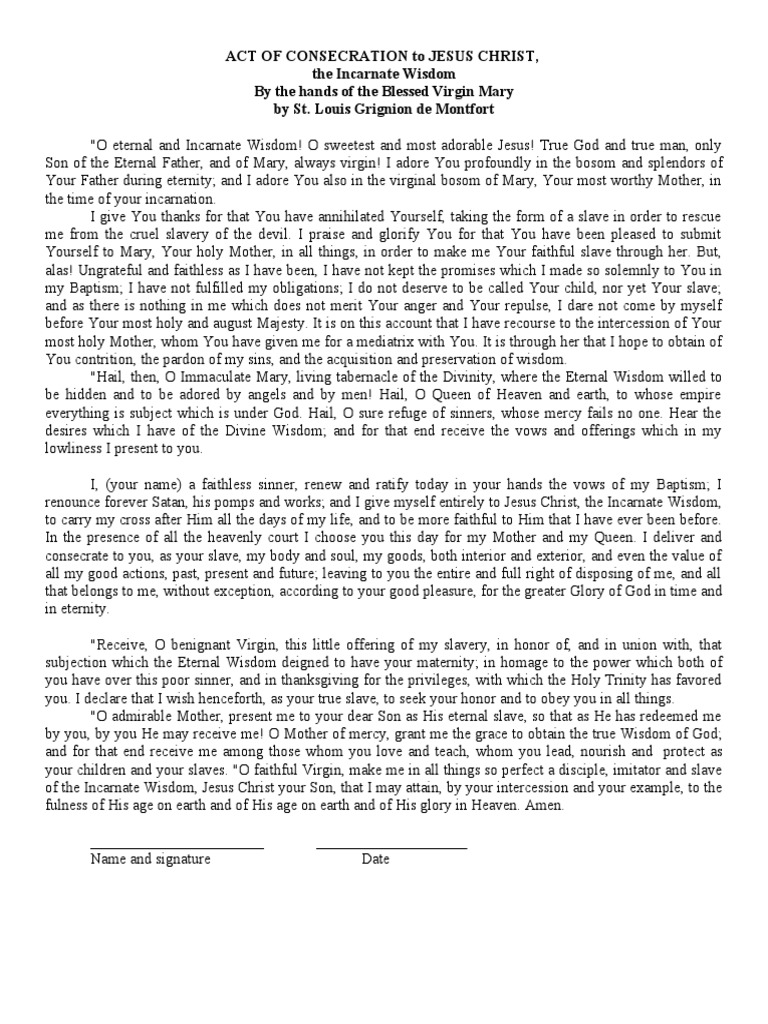 ACT OF CONSECRATION To JESUS CHRIST | PDF | Mary, Mother Of Jesus | Incarnation (Christianity)
